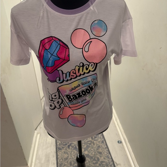 Justice | Shirts & Tops | Justice White And Pink Short Sleeve Tee With ...